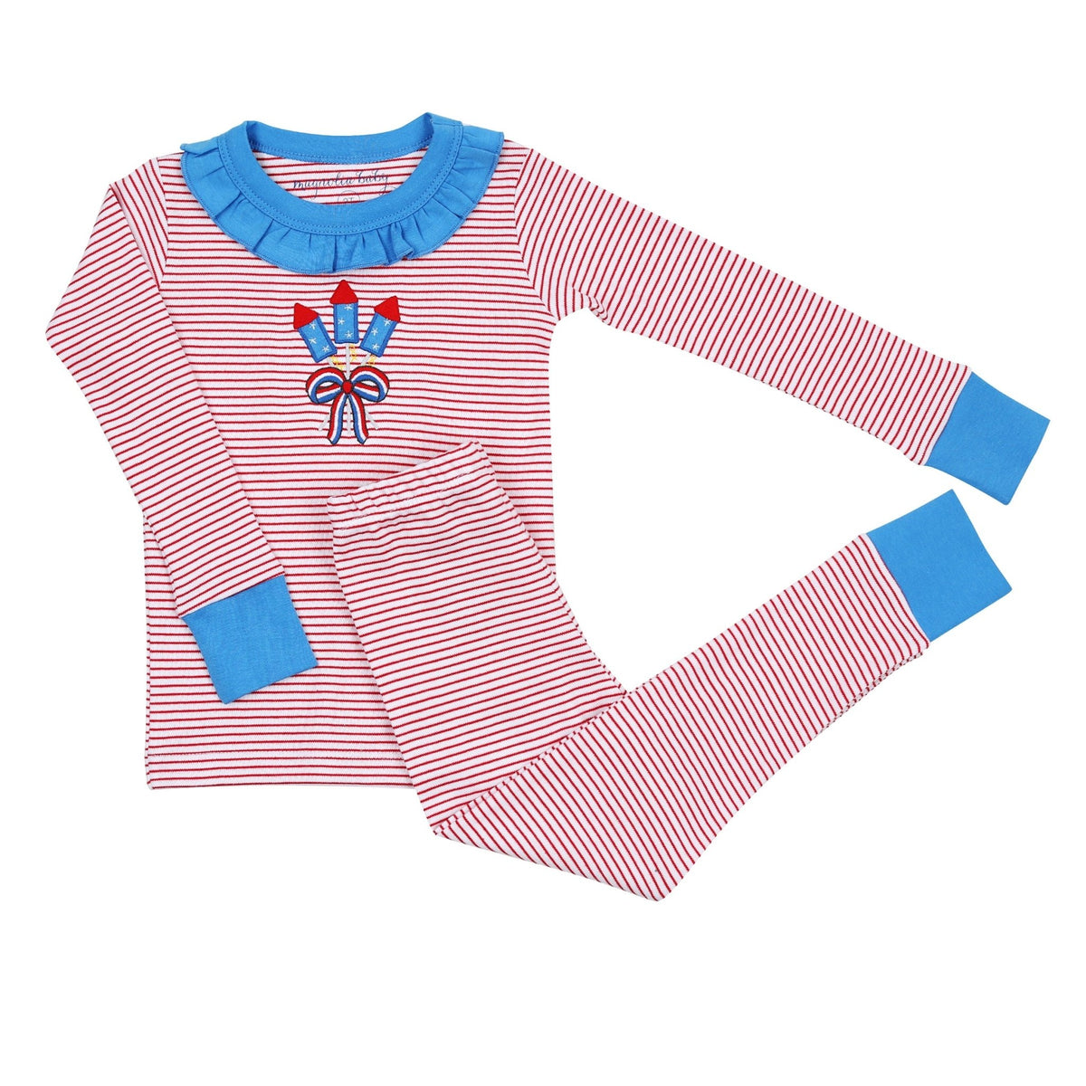 Magnolia Baby Girl Little Firecracker Applique Ruffle Long Pajamas