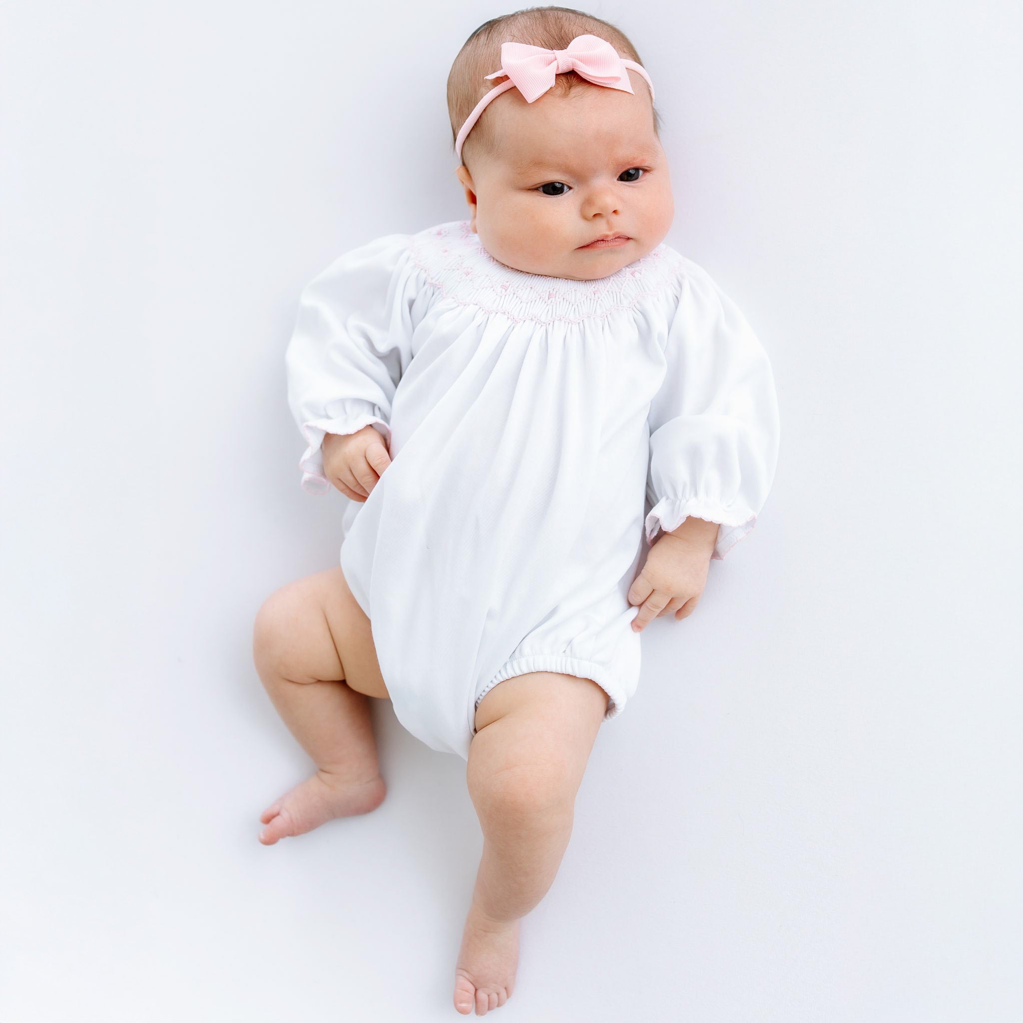 Baby Girl Bishop Smocked Bubble - Pink Long Sleeve - Lizzie's Classics ...