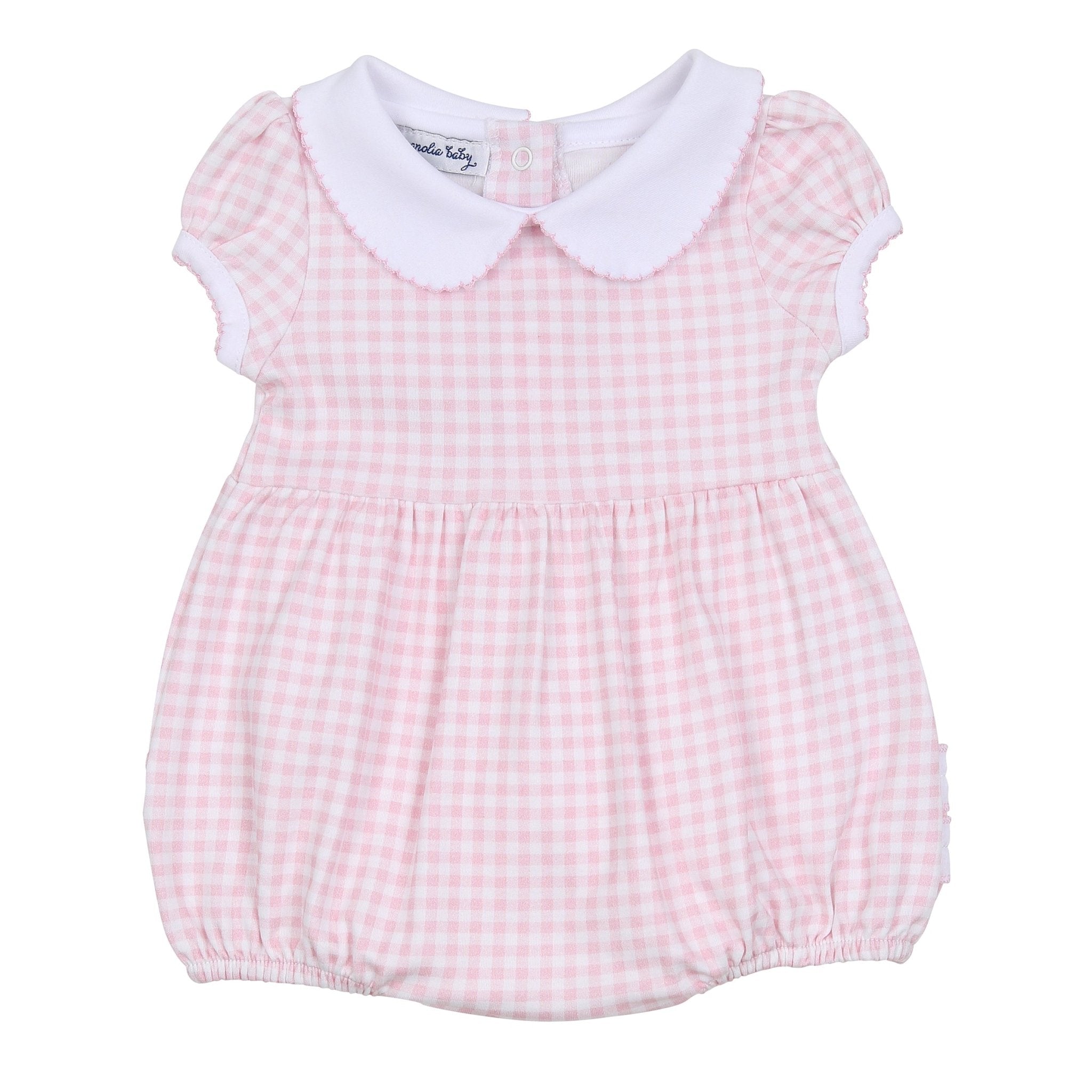 Mini Checks Collared Short Sleeve Bubble - Pink – Magnolia Baby