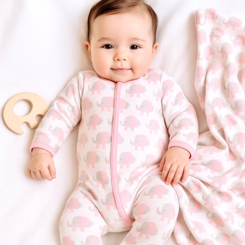 Magnolia Baby Girl Pink Elephant Gift Set - Footie + Blanket + Teether