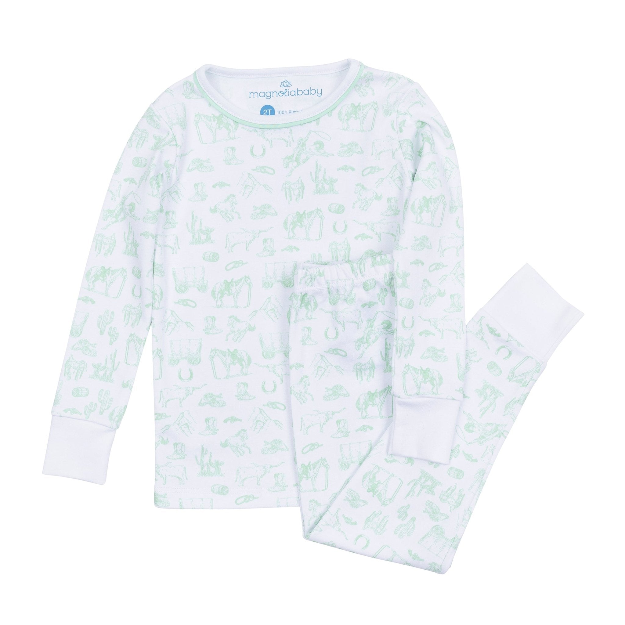 Wild West Toile Long Pajamas - Celery – Magnolia Baby